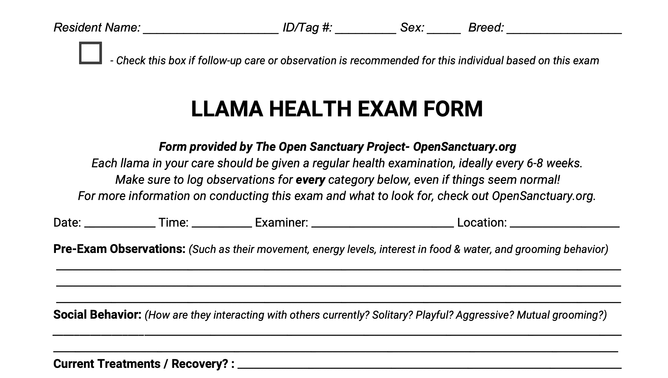 The Open Sanctuary Project's Llama Health Check Form - The Open ...