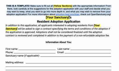 The Open Sanctuary Project's Sanctuary Resident Adoption Application ...