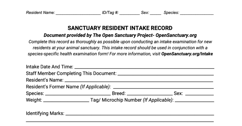 The Open Sanctuary Project's Sanctuary Resident Intake Record - The ...