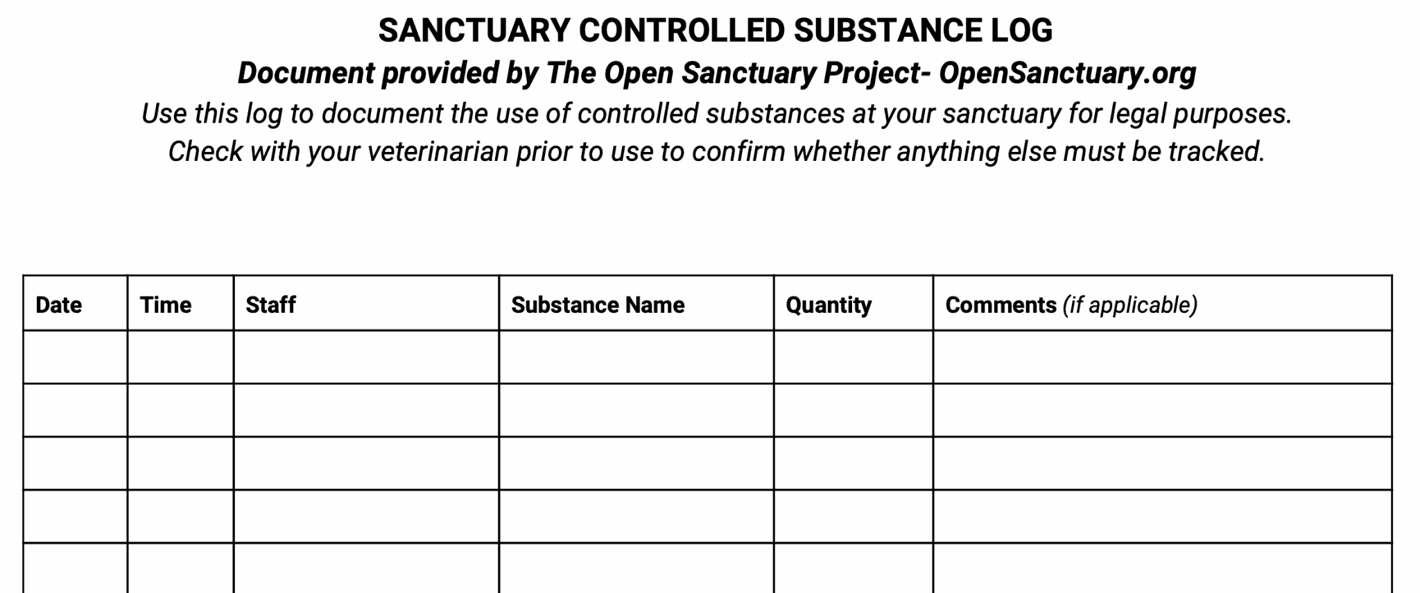 The Open Sanctuary Project's Controlled Substance Log - The Open ...